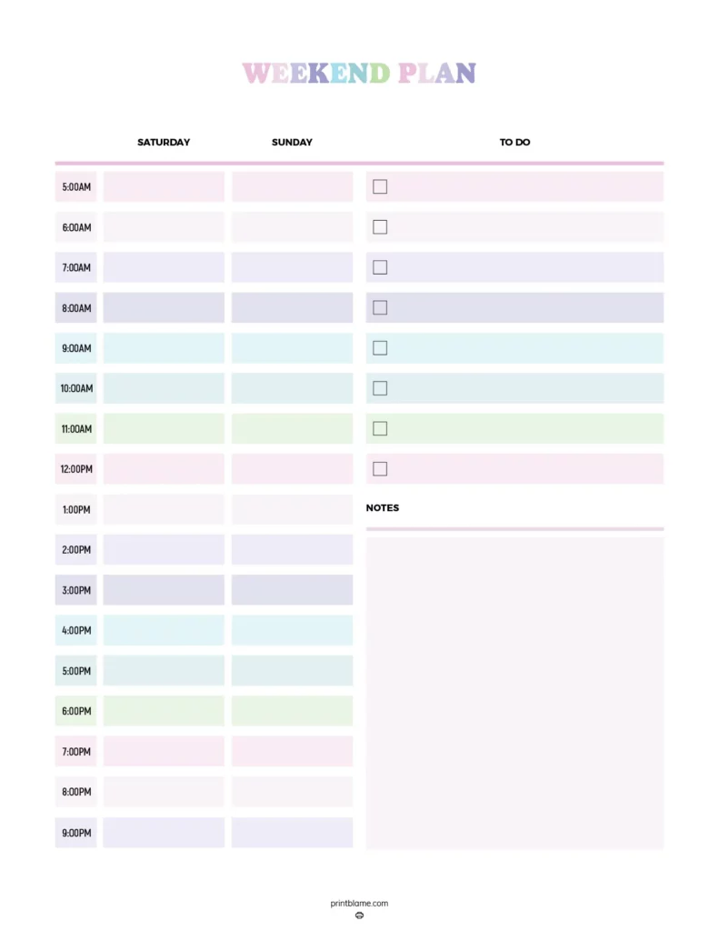 Weekend Planner Templates - FREE 2 and 3 Day Week End Plans