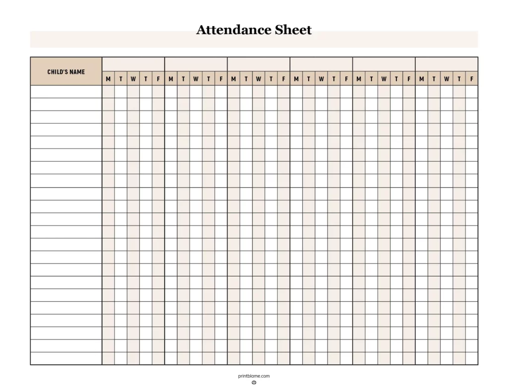 Daycare Attendance Sheet Printables - 16 FREE Child Care PDF