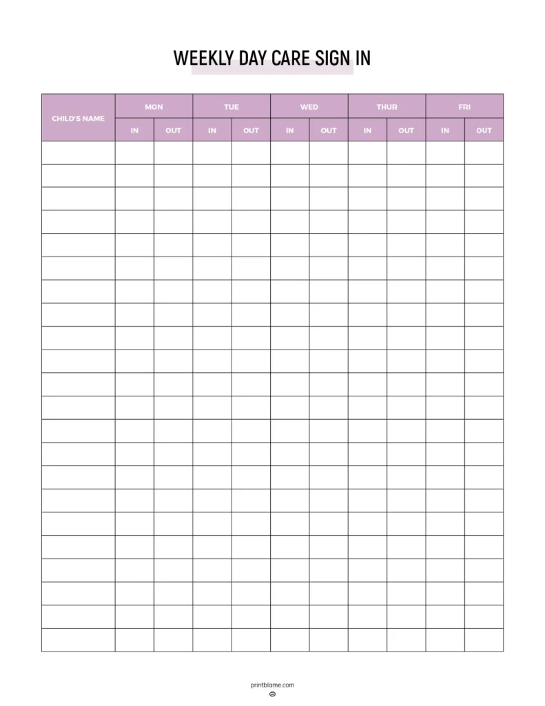 FREE Daycare Sign In Sheets - 16 Sign in and Out Templates