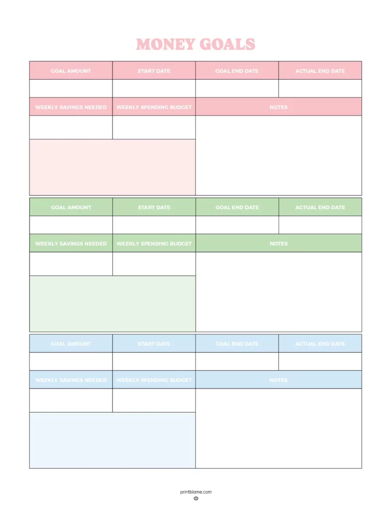 Financial Goal Templates - 16 FREE Printable Finance Goals