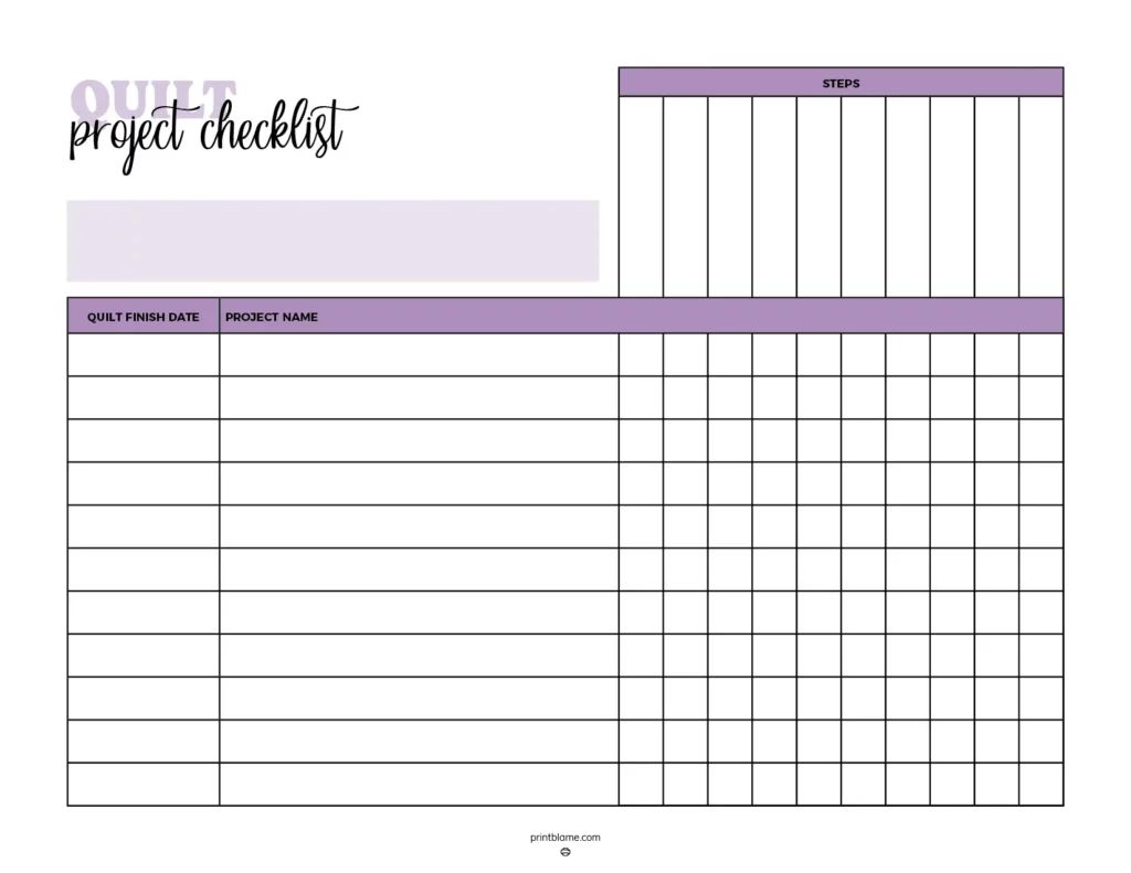 Printable Quilting Checklists - 16 FREE Quilt Project Logs