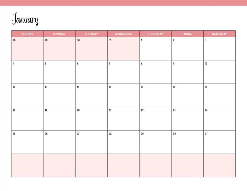 January 2026 Calendar Printable – 40+ FREE Monthly Calendars