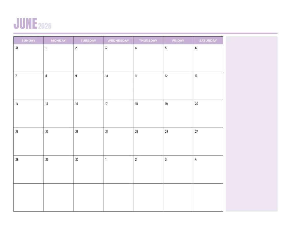 June 2026 Calendar – Download Free Printable Calendars