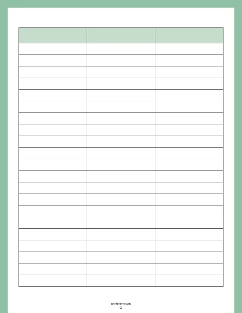 Printable Log Sheets – Free PDF Templates with 2 - 6 Columns