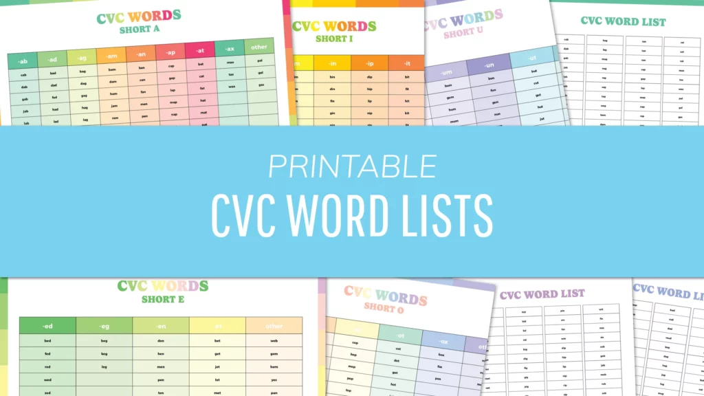 Free CVC Word Lists - Printable List of CVC Words for Kindergarten