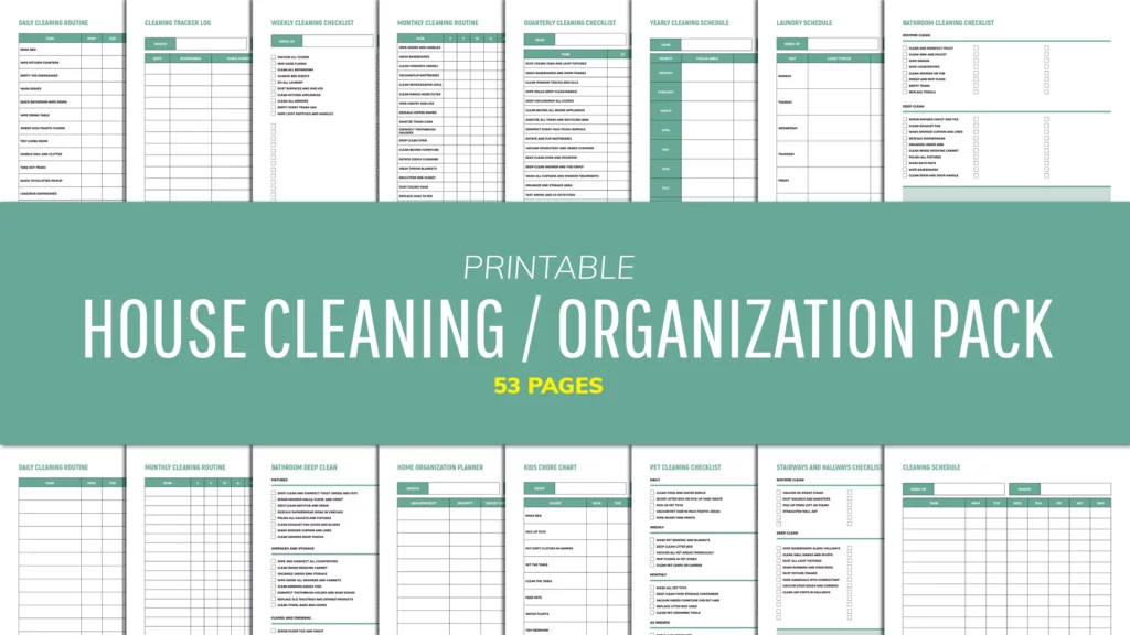 FREE House Cleaning Planner - 53 Cleaning Checklist PDFs